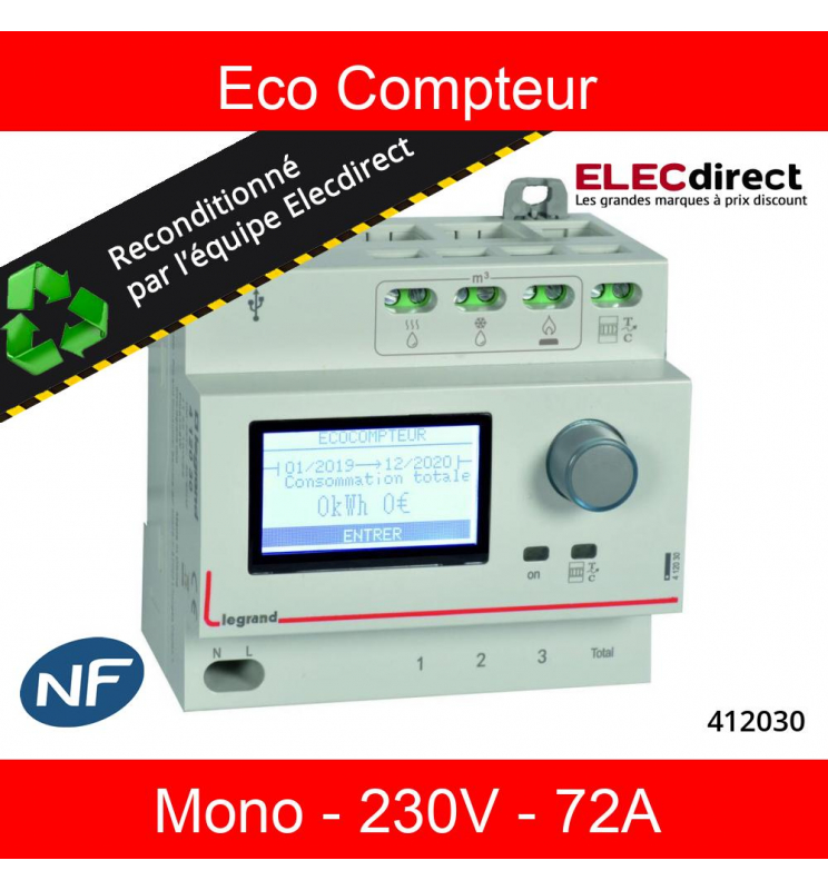Legrand Compteur modulaire monophasé EMDX³ MID raccordement direct 63A ...