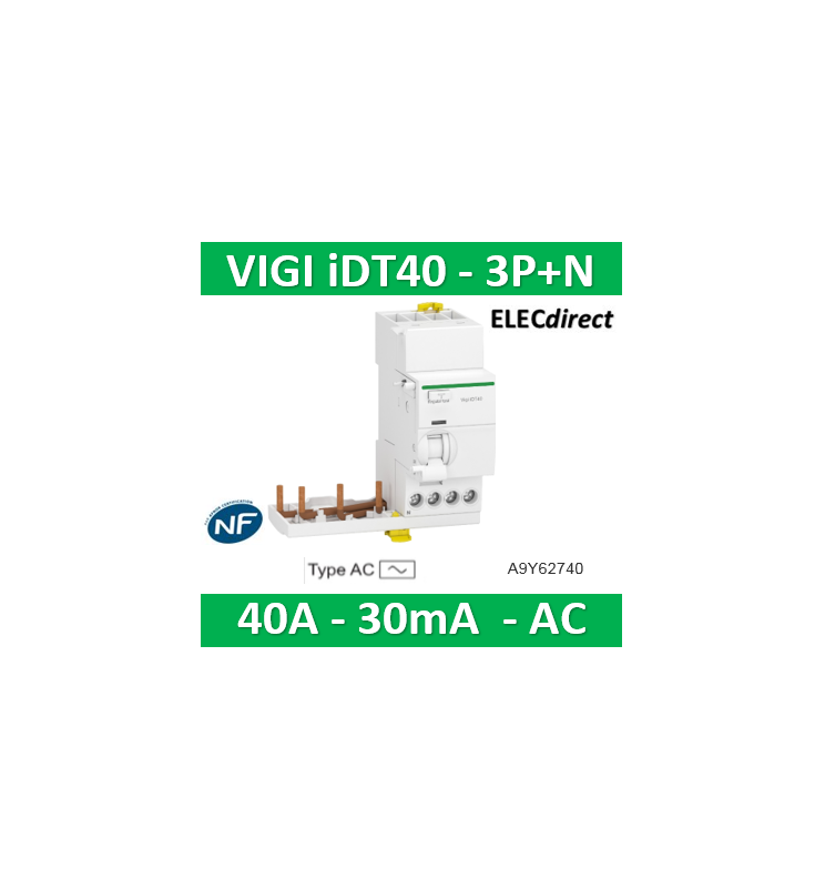 Schneider - Acti9 Vigi iC60 4P 63A 30mA type AC 230-240V 400-415V - A9V11463 - ELECdirect Vente ...