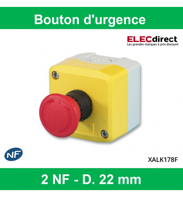 Schneider - boite jaune arrêt urgence rouge - pousser tourner - XALK178F - 2NF Fermés au repos ...