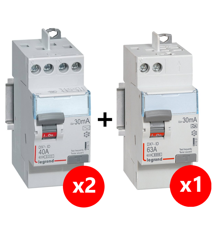 LEGRAND - Inter différentiel DX3 2P - 63A - 30mA - Type A - Départ Haut Auto - 411651 ...