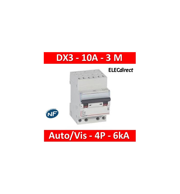 Legrand - Disjoncteur DX³ 4500 - auto/vis - 4P - 400 V~ - 10A - 6kA - courbe C - 3 modules ...