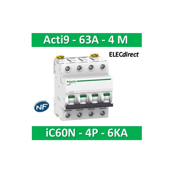 Schneider - Disjoncteur Acti9 - iC60N - 4P - 63A - 10kA - courbe C - A9F77463 - ELECdirect Vente ...