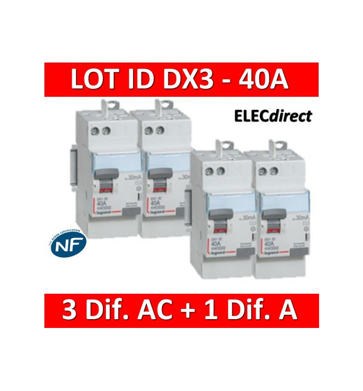 LEGRAND - Inter Différentiel DX3 2P - 40A - 30MA - Type AC - Départ Haut auto - 411632 ...
