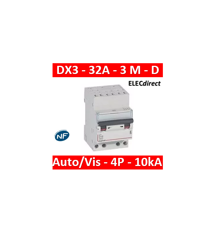 Legrand - Disjoncteur DX³ 6000-auto/vis-4P-400V~ 32A-10kA-courbe D-peigne HX³ opti 4P - 3M ...